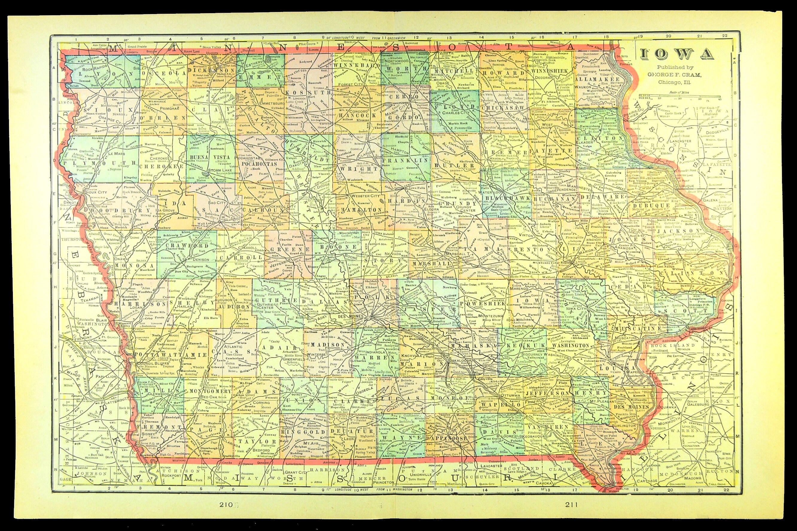 Antique IOWA Map of Iowa Wall Art Decor LARGE ORIGINAL Vintage - Etsy