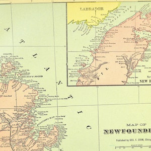 Newfoundland Map of Newfoundland Wall Art Decor Antique - Etsy
