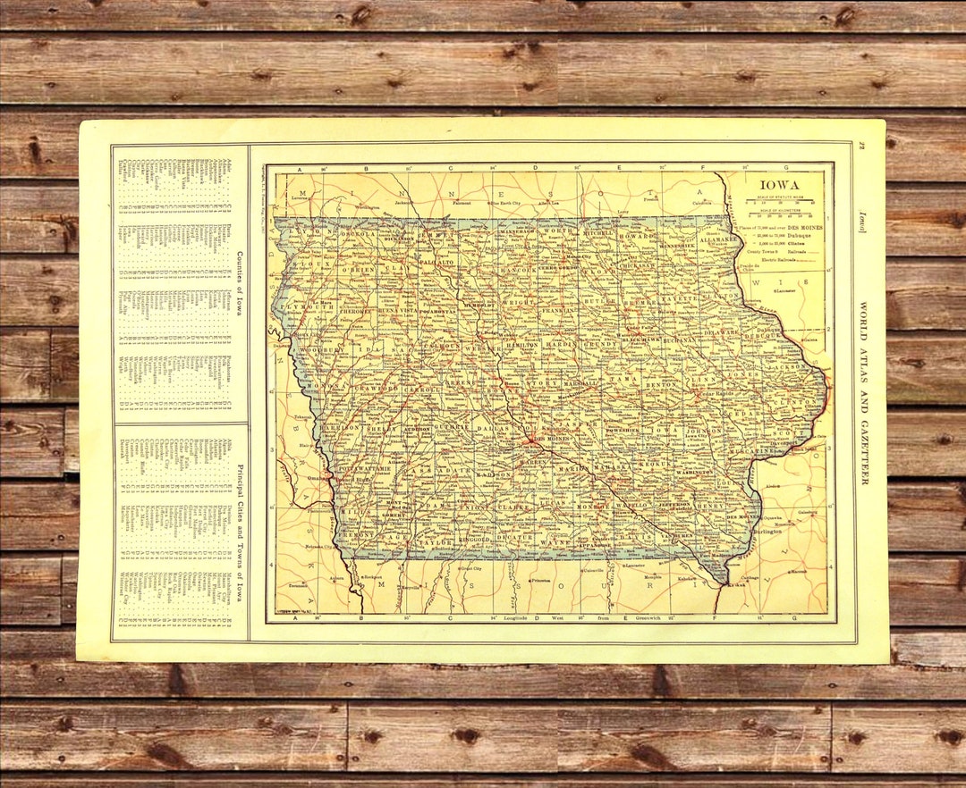 1917 Vintage IOWA Map Railroad Wall Art Old ORIGINAL Antique DATED - Etsy