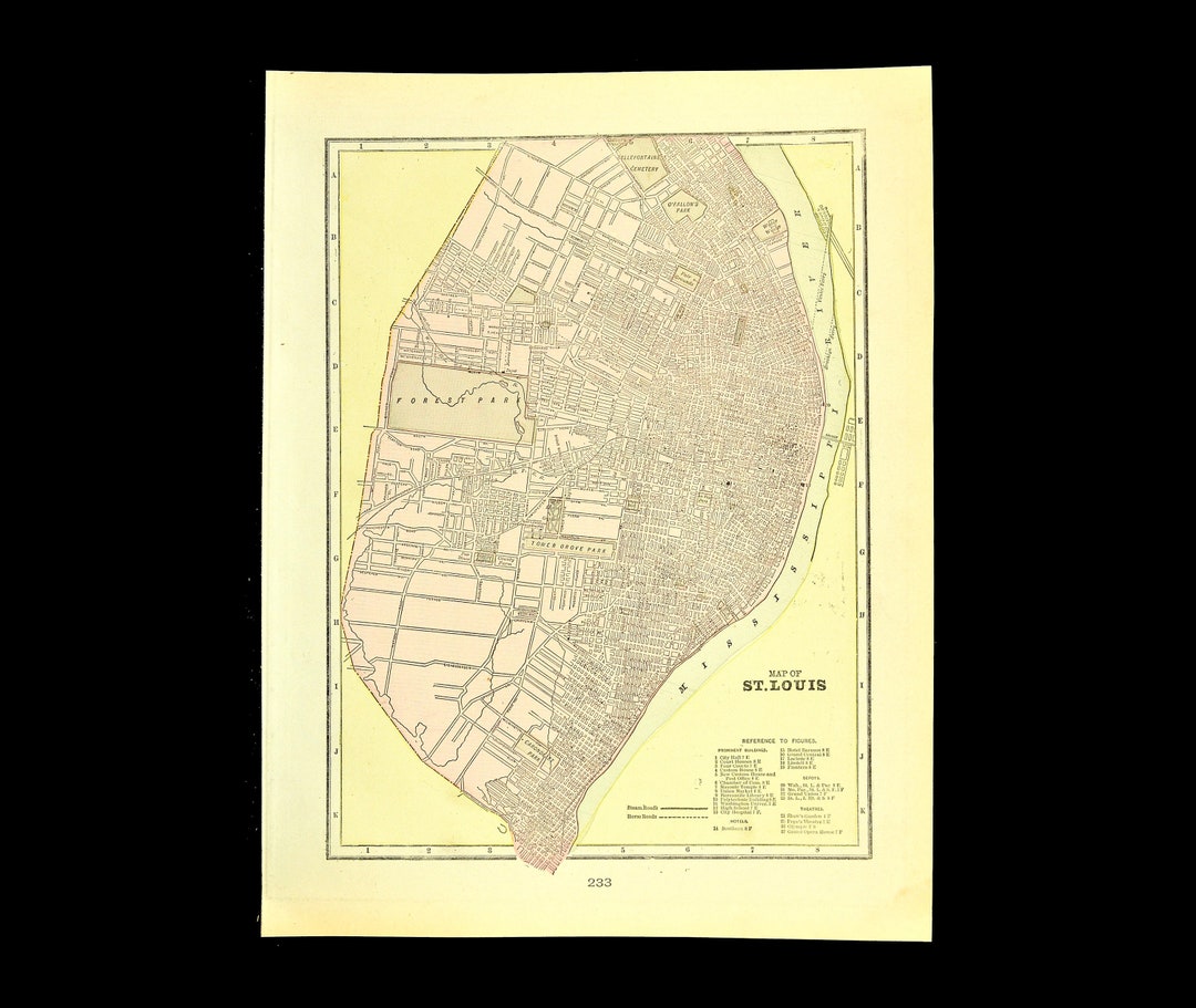 Vintage ST LOUIS Map of St Louis Street Map Wall Art Old ORIGINAL 1800s ...
