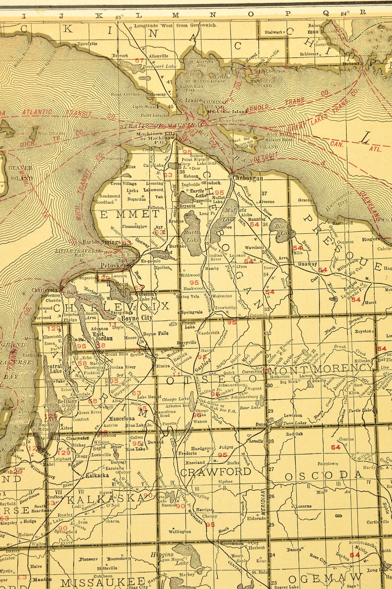 MICHIGAN Railroad Map Wall Art Decor Antique Old EXTRA LARGE - Etsy