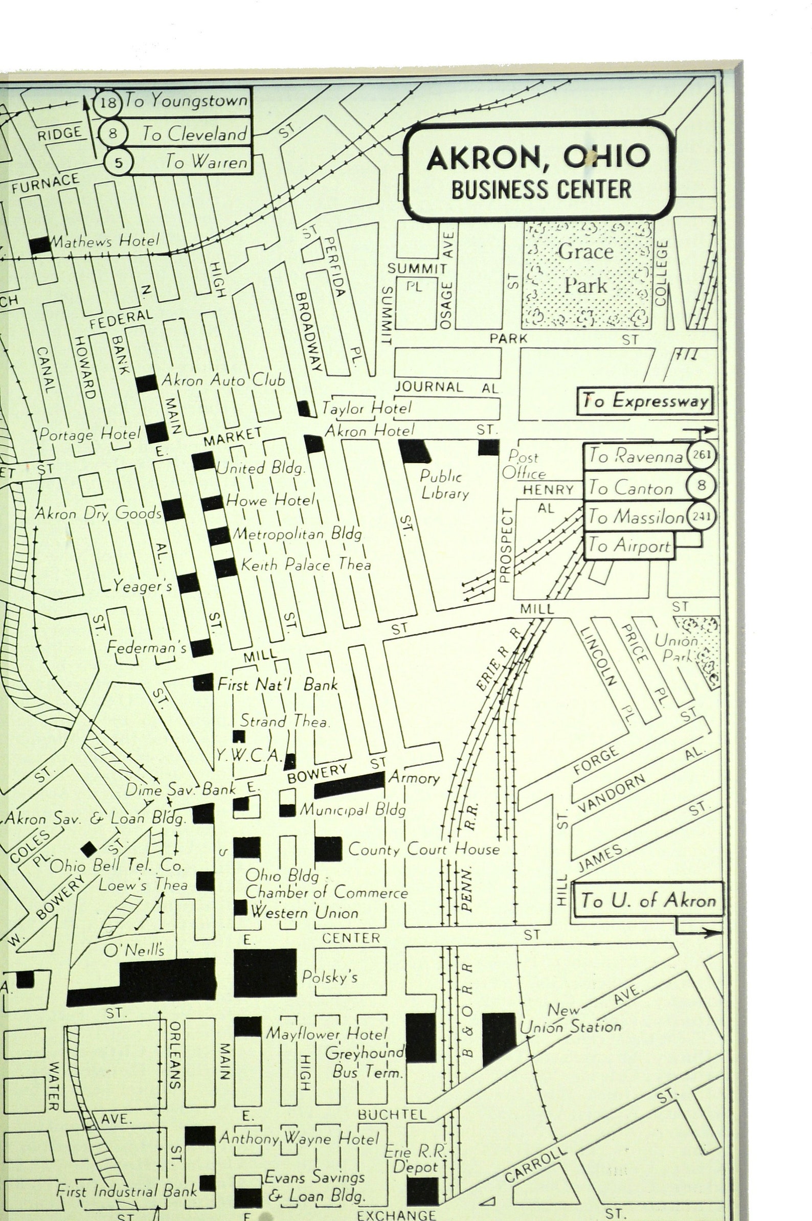 1940s Akron City Street Map Wall Decor Frameable Art Ready to | Etsy