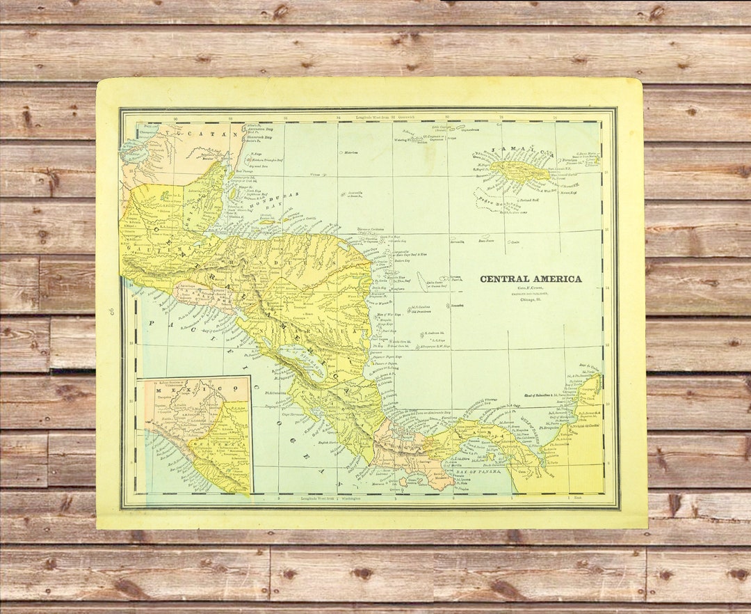 Vintage CENTRAL AMERICA Map Wall Art Frameable Ready to Frame ORIGINAL ...
