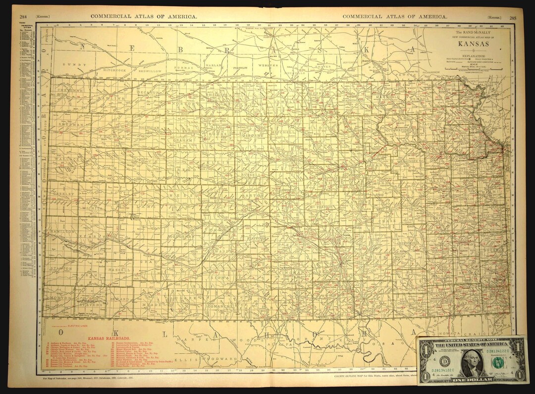 Antique KANSAS Railroad Map Wall Art Decor ORIGINAL Extra LARGE ...