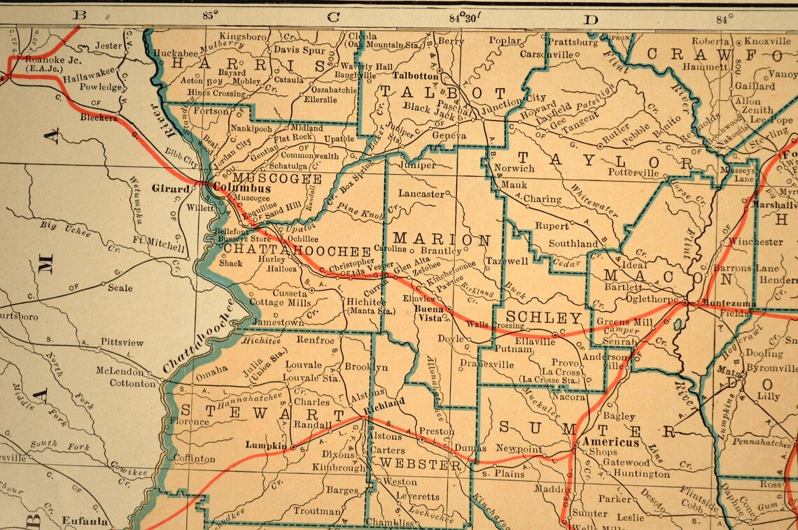 Southern GEORGIA ROAD Map Wall Decor Art LARGE Highway Old - Etsy