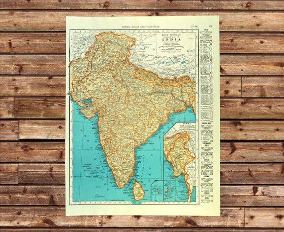 Vintage INDIA MAP of India Wall Art Frameable Matted ORIGINAL | Etsy