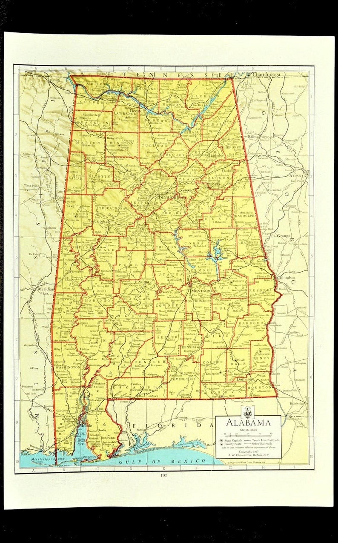 Vintage Alabama Map of Alabama Wall Art Colorful Yellow | Etsy
