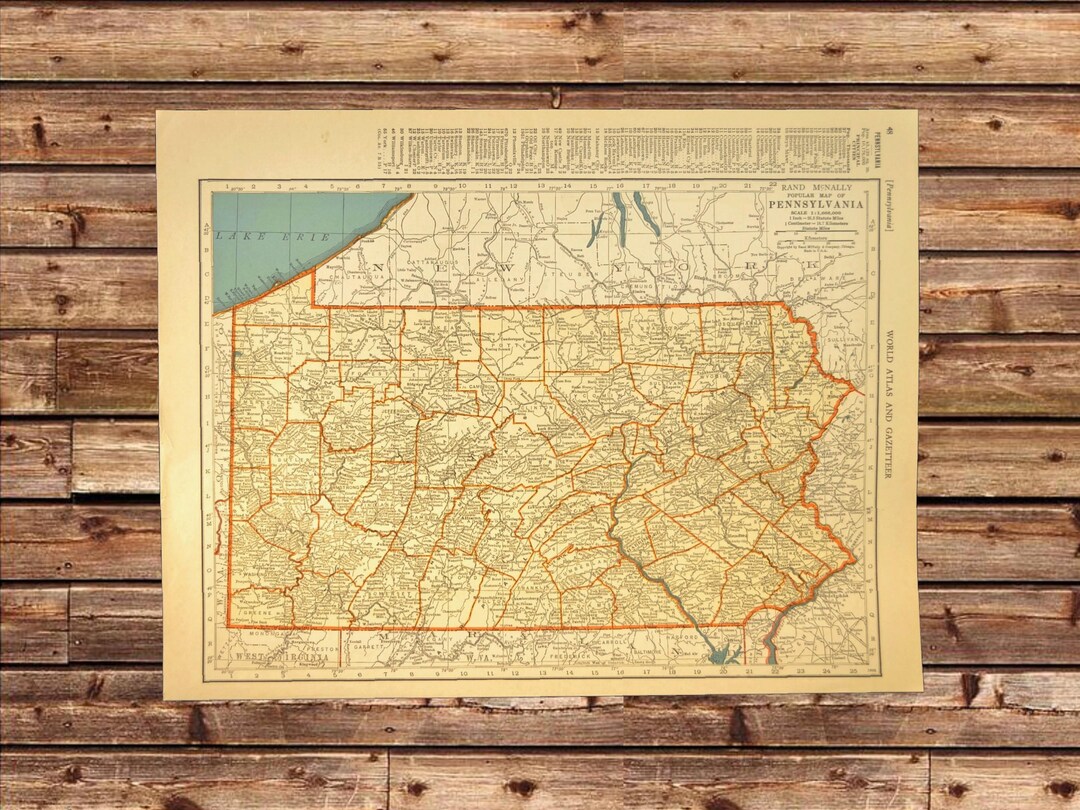 Vintage PENNSYLVANIA Map Wall Art Frameable Ready to Frame ORIGINAL ...
