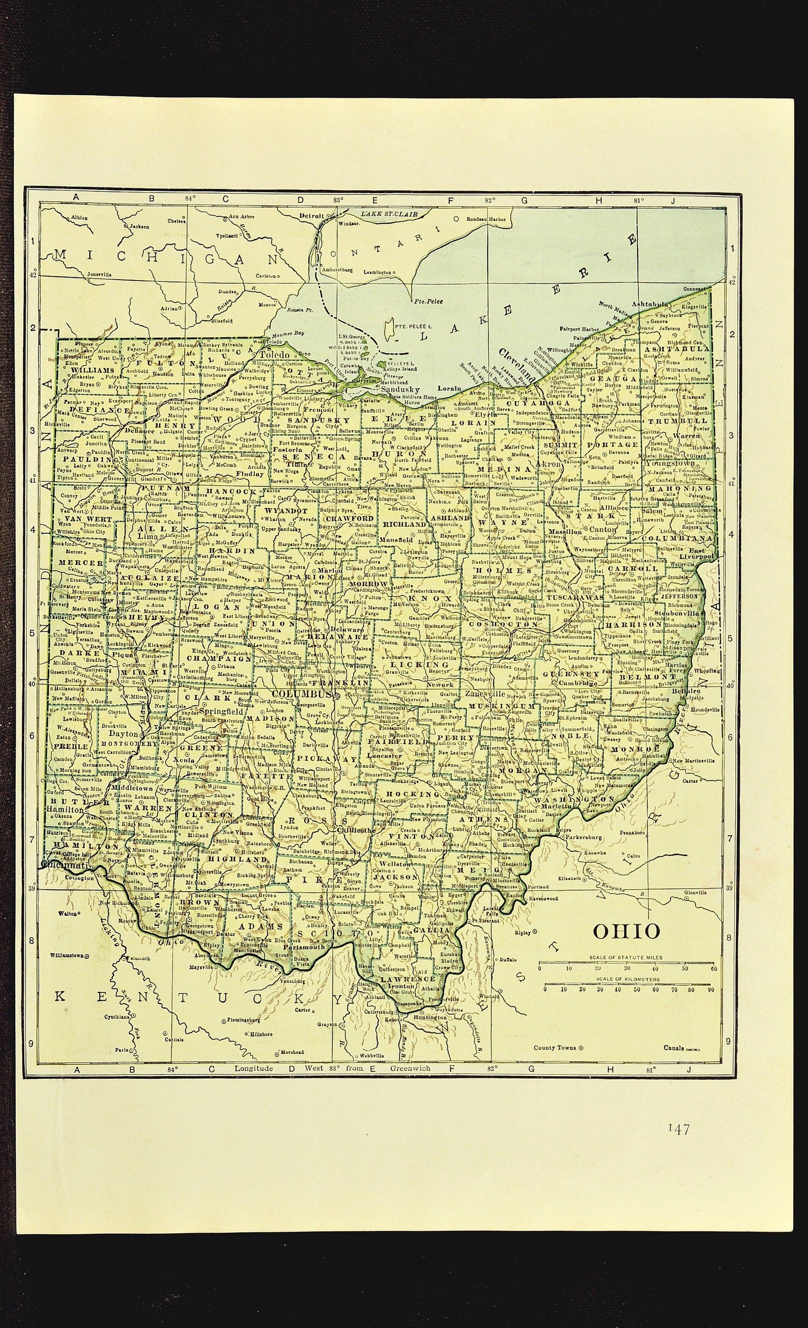 OHIO MAP of Ohio Wall Art Decor Vintage Old ORIGINAL 1930s - Etsy