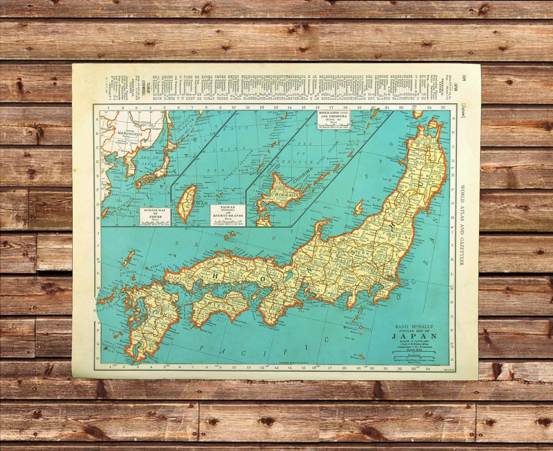 Vintage JAPAN MAP Wall Art Frameable ORIGINAL 1930s Traveler Gift ...