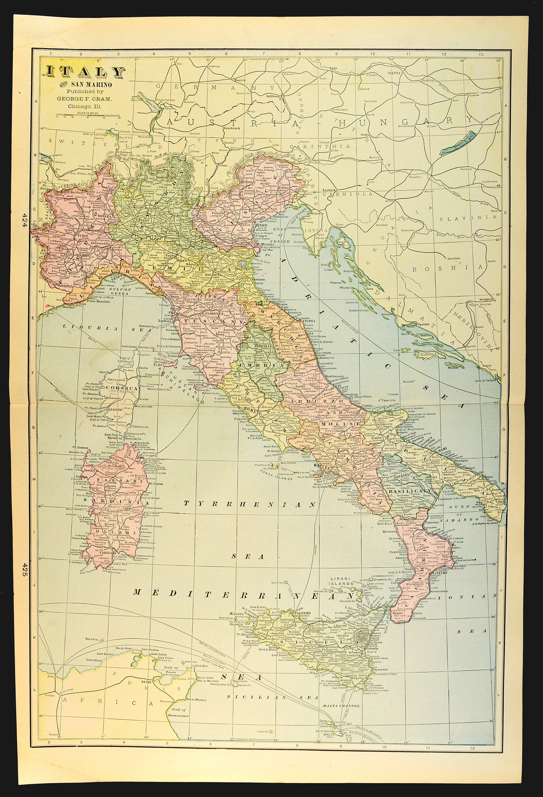 Italy Map of Italy Wall Art Decor Antique LARGE Sicily Sardini | Etsy