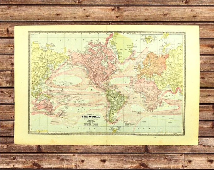 Antique WORLD MAP Wall Decor Map of the World LARGE 1800s Original ...