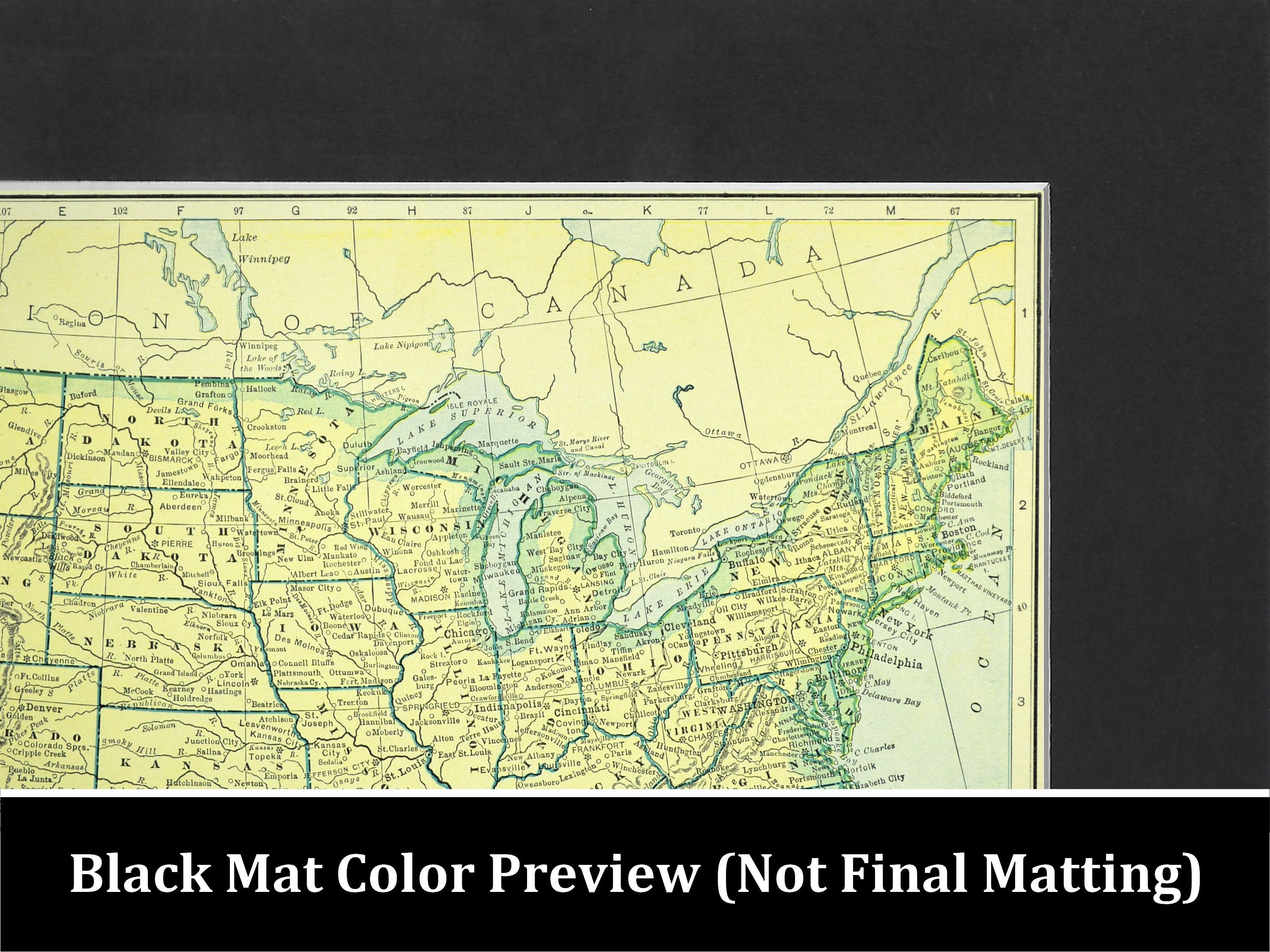 Vintage UNITED STATES Map US Wall Art Frameable Original Ready to Frame ...