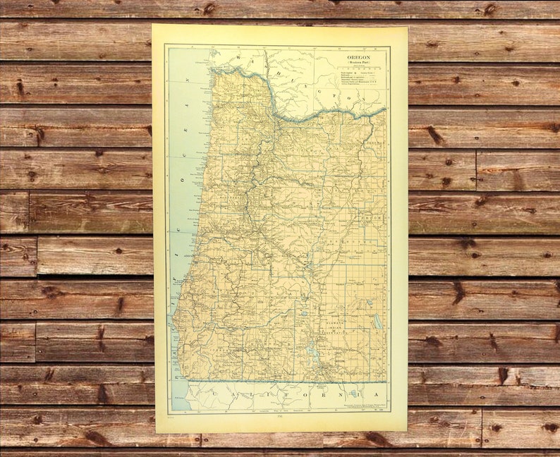 Antique OREGON COAST Map Wall Art Decor LARGE Western Original - Etsy
