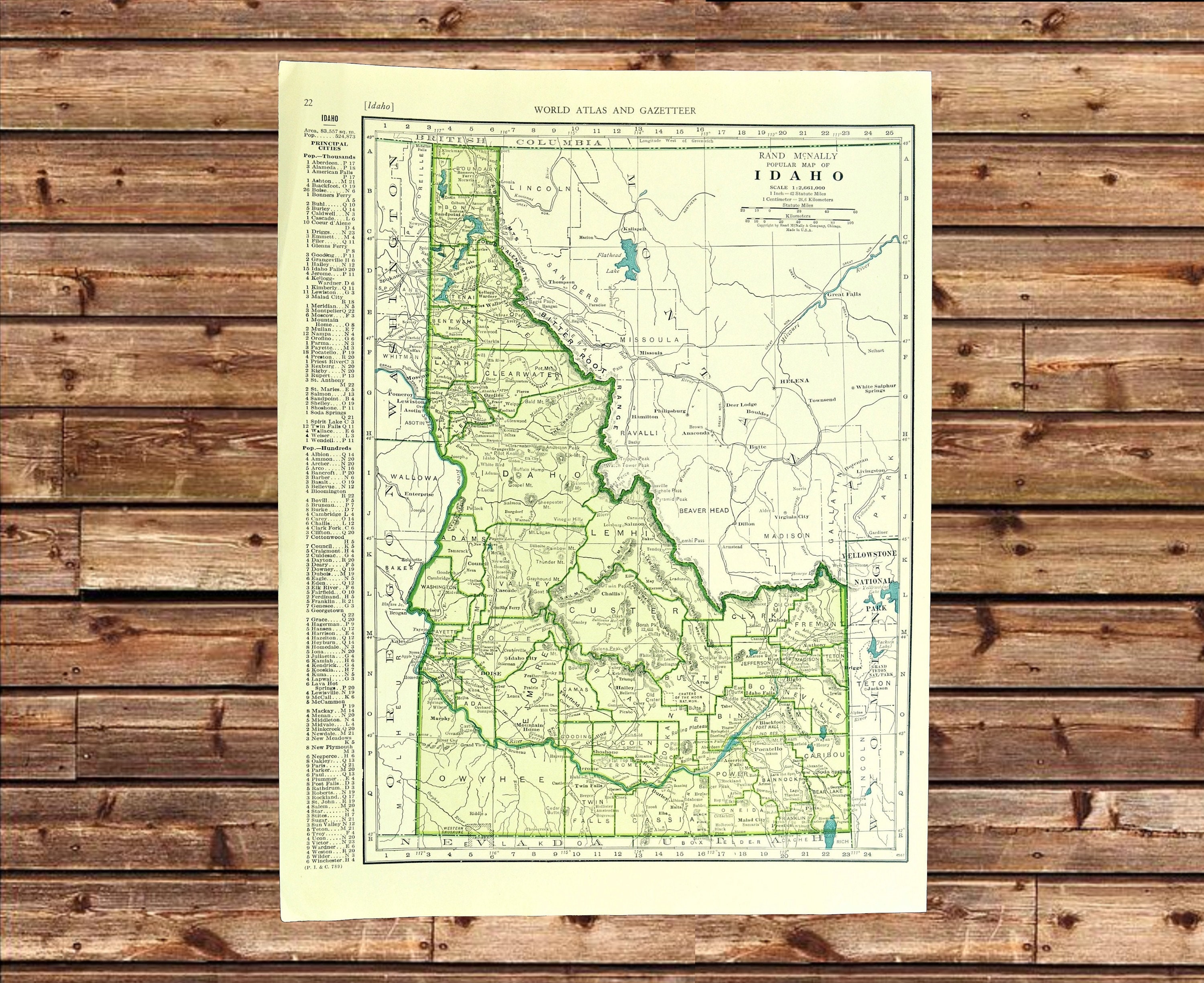Vintage IDAHO MAP Wall Decor Art ORIGINAL 1940s Green Blue - Etsy