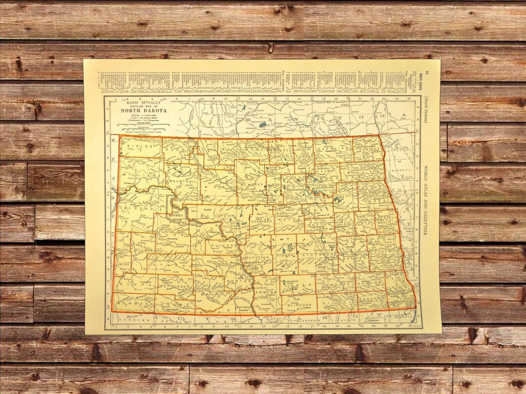 Vintage NORTH DAKOTA Map Wall Art Decor ORIGINAL Fort Berthold Indian ...
