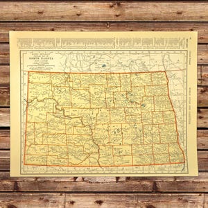 Vintage NORTH DAKOTA Map Wall Art Decor ORIGINAL Fort Berthold Indian ...