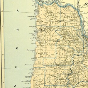 Antique OREGON COAST Map Wall Art Decor LARGE Western Original - Etsy