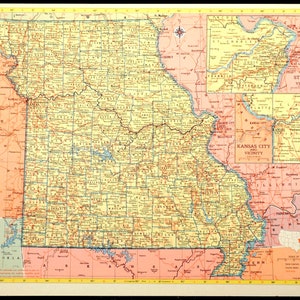 Missouri Map of Missouri Wall Decor Art Vintage 1950s Original | Etsy