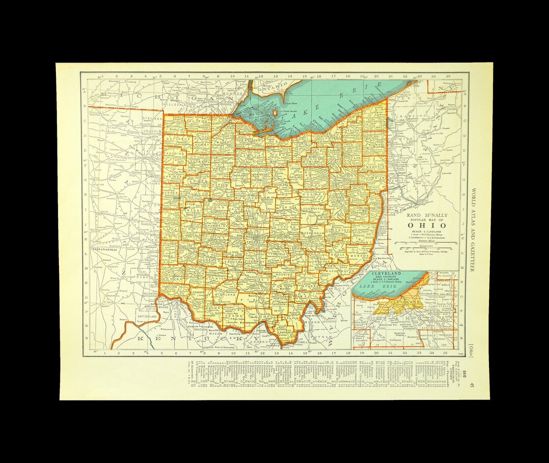 Vintage OHIO Map Wall Art Frameable Ready to Frame ORIGINAL Toledo ...