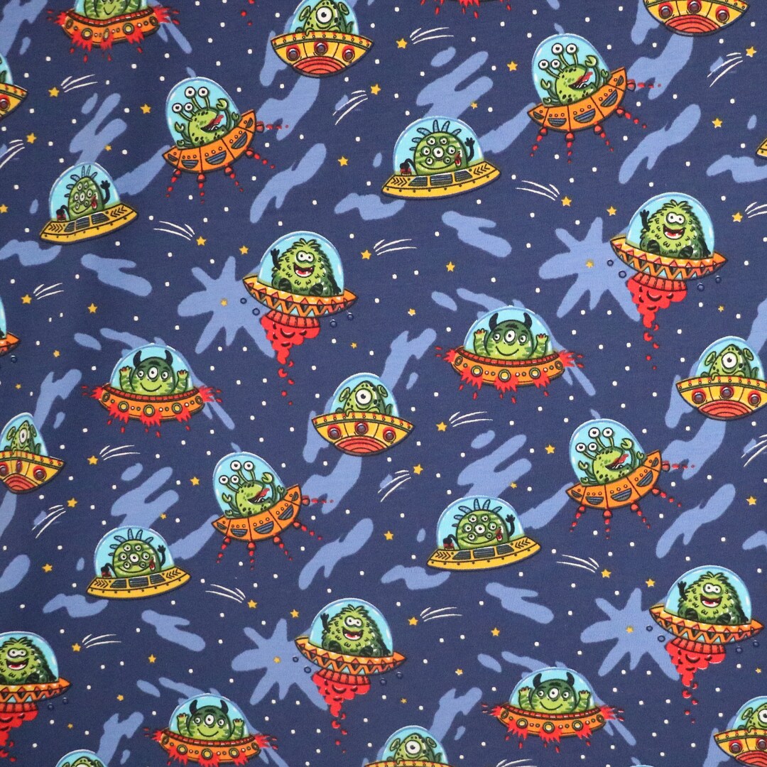 Sale-fabric -aliens - Cotton/elastane Jersey - Navy Blue- 1.10M +1FQ - Etsy