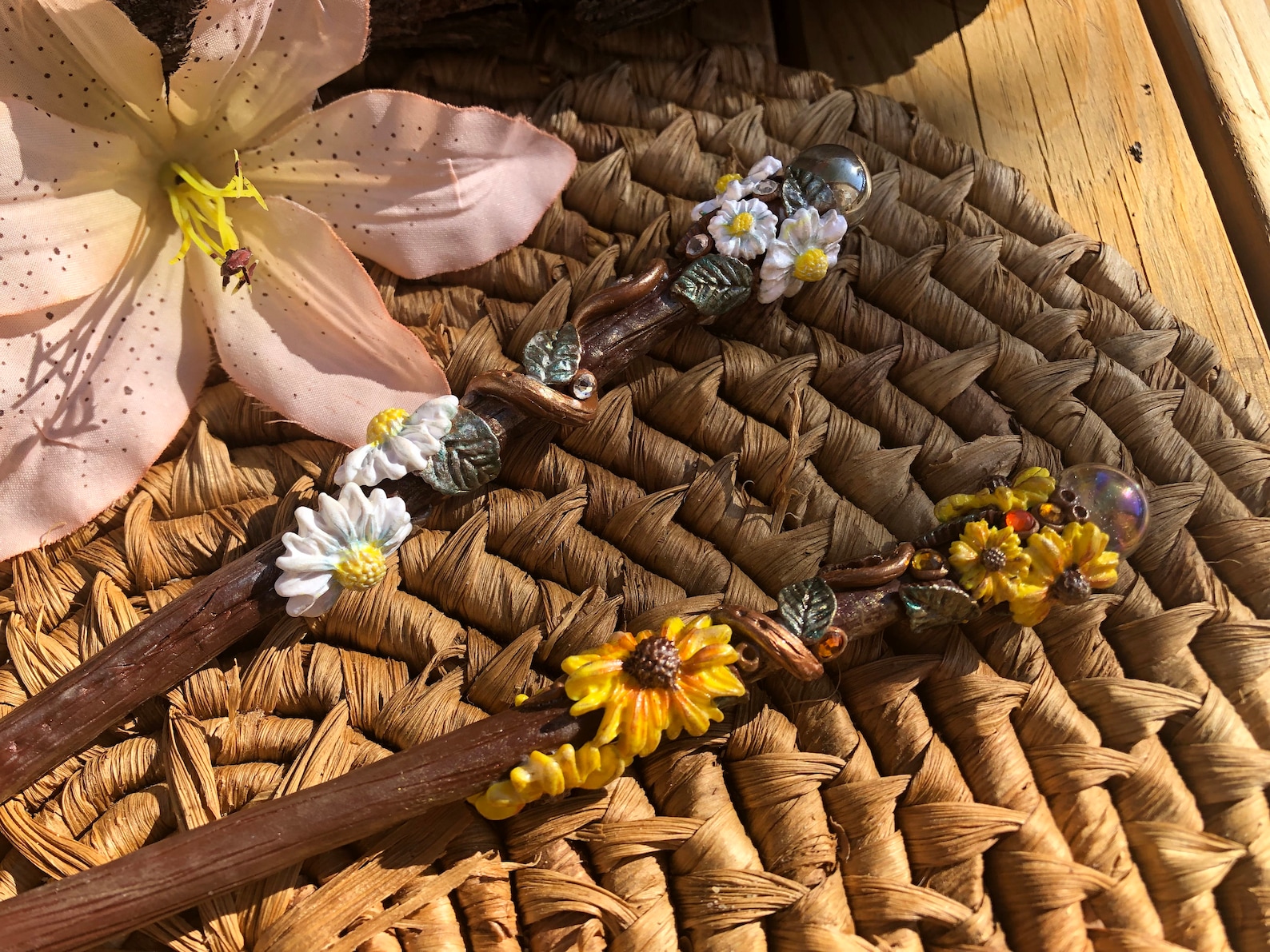 Sunflower and Daisy Wand-flower Fairy Magic Wand-nature - Etsy