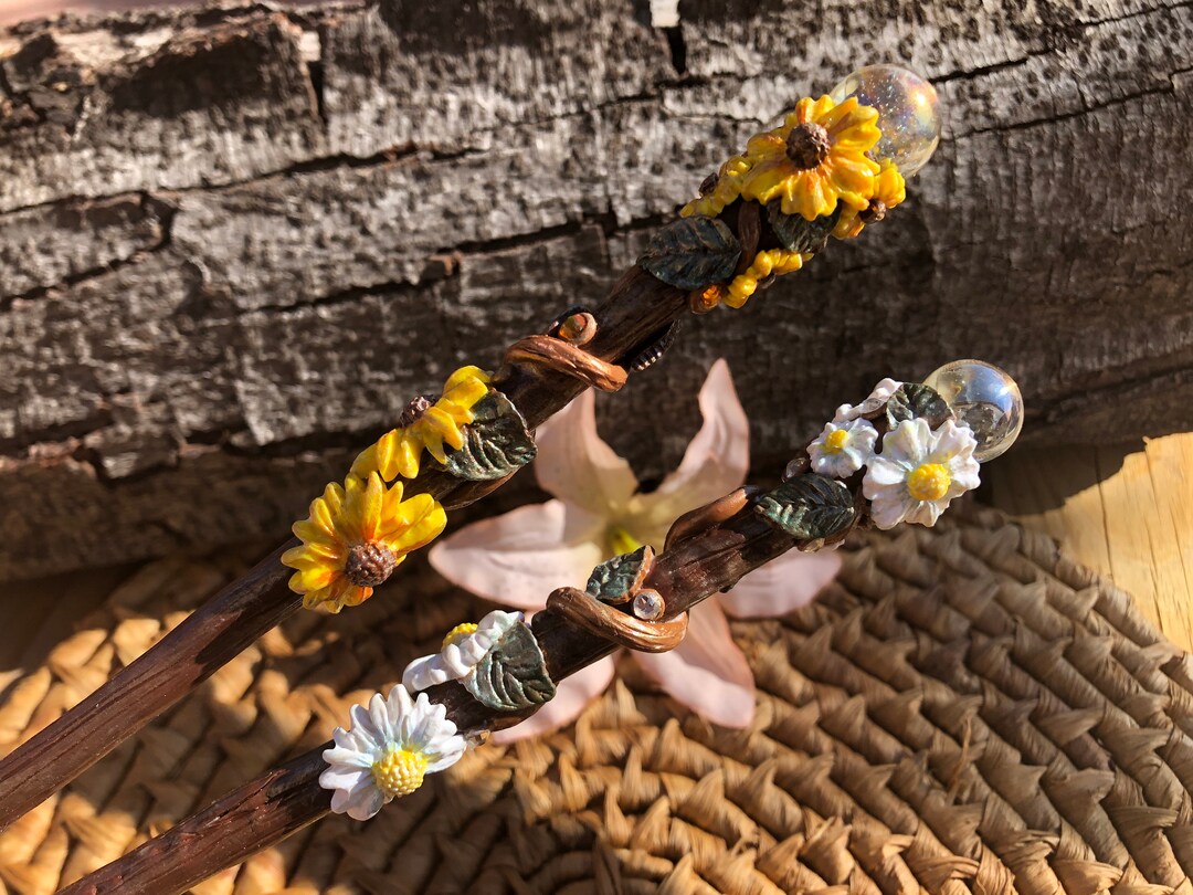 Sunflower and Daisy Wand-flower Fairy Magic Wand-nature Woodland Wand ...