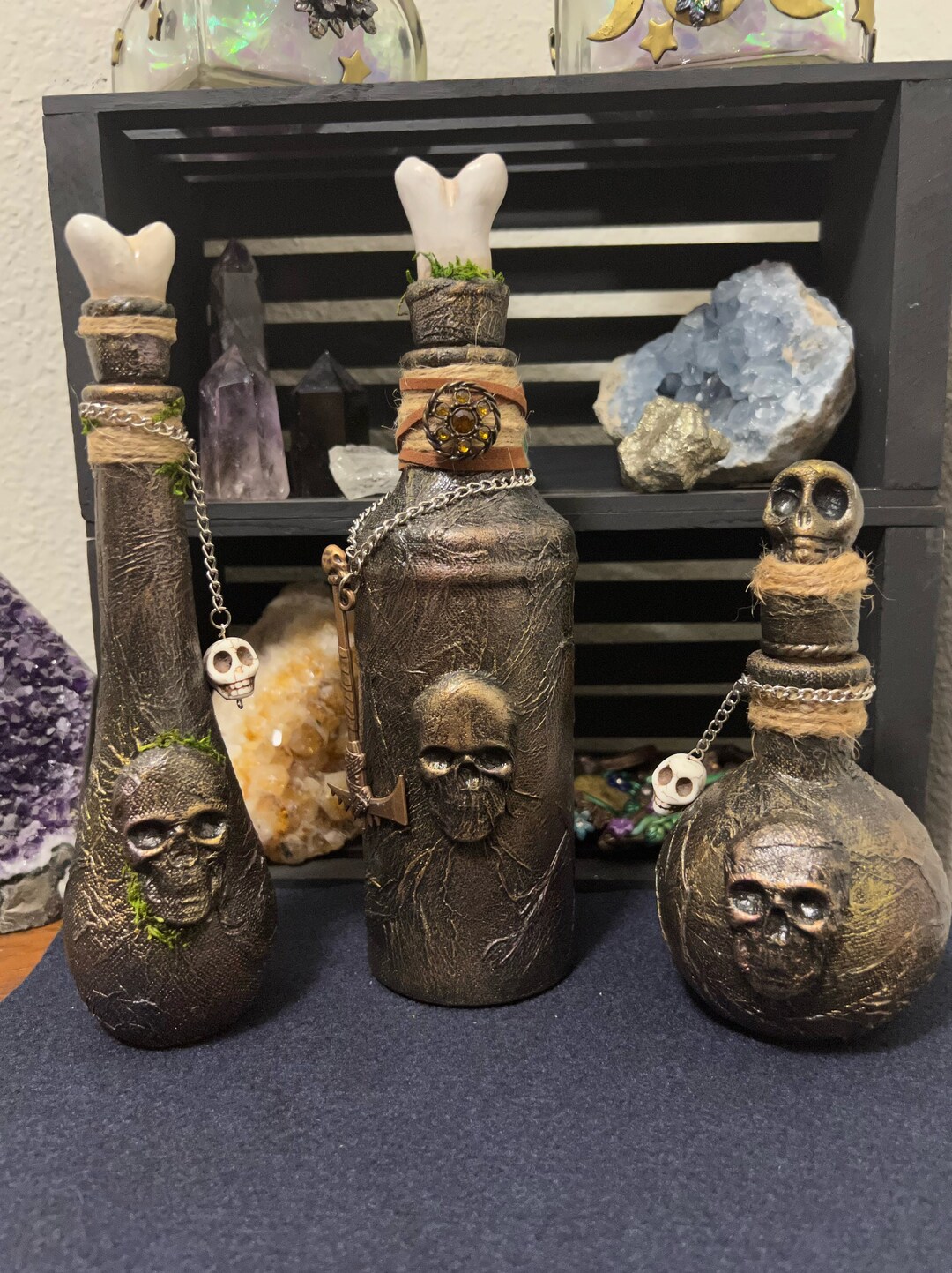 Spooky Skull Decorated Bottles- Glass Bottles- Potion Bottles- Glass ...