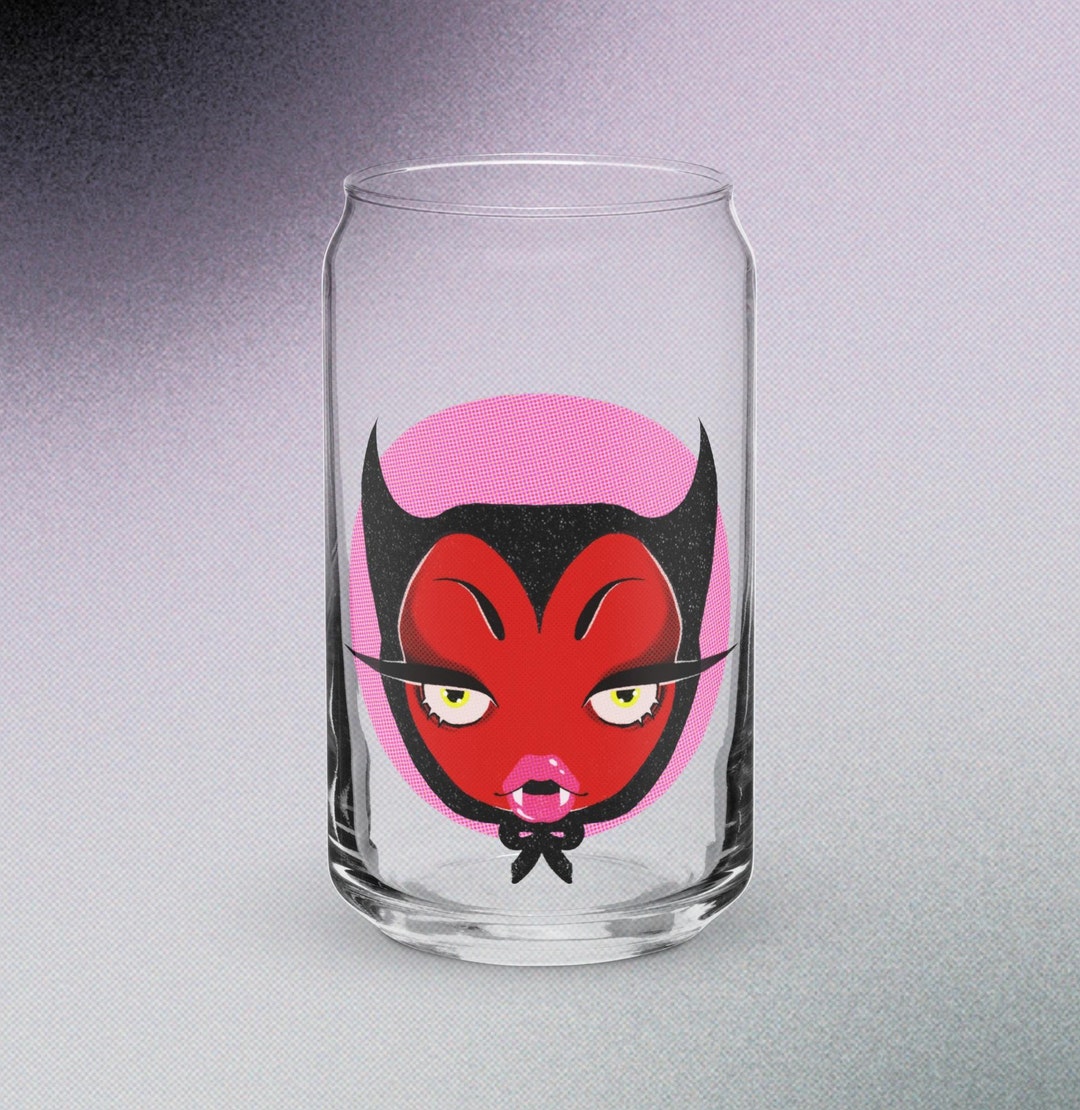 Vintage Devil Illustration Iced Coffee Cup Funky Custom Beer Can Glass ...