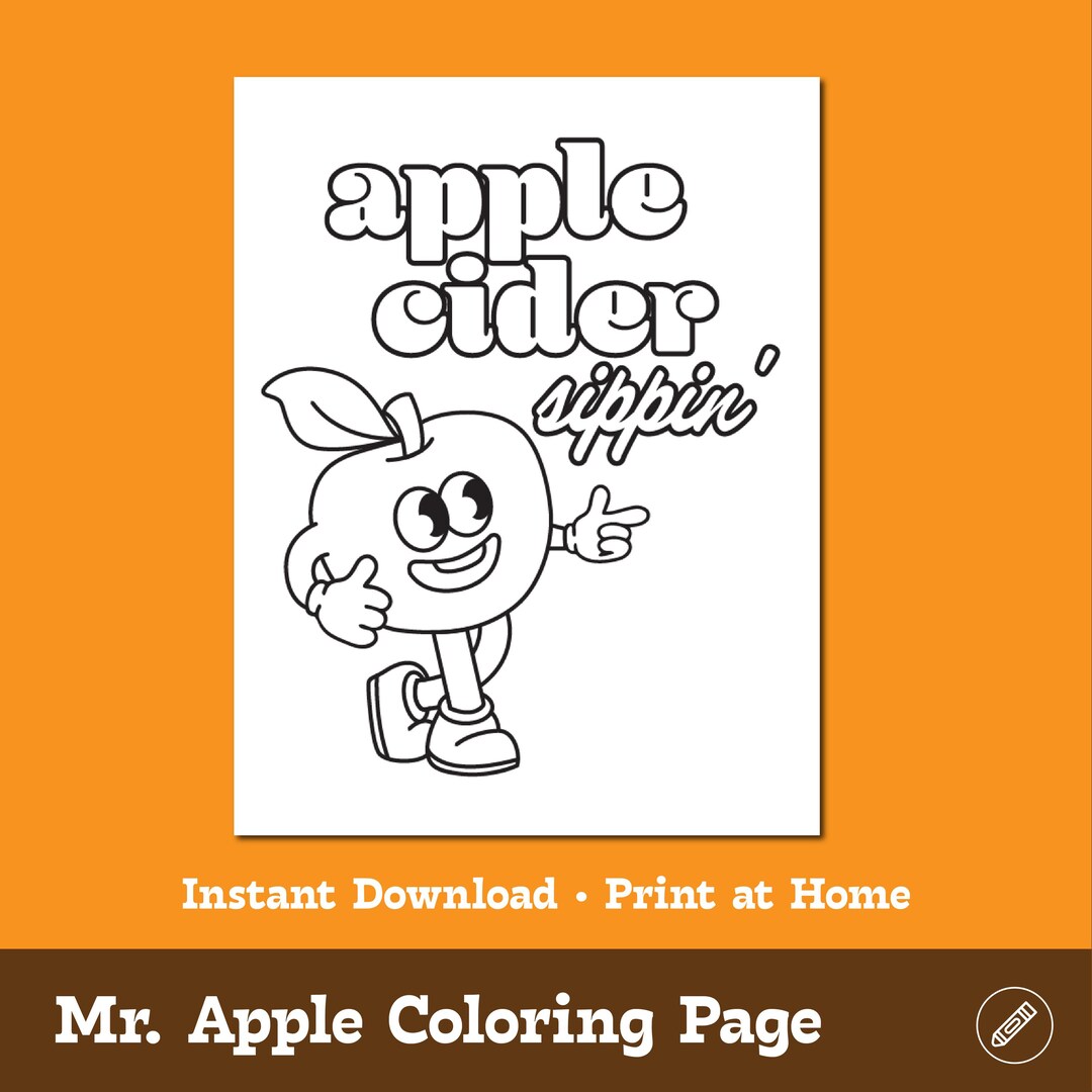 Kids Coloring Page, Apple Cider Sippin', Fall Print, Fall Activity ...