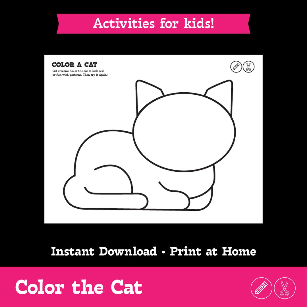 Kids Activity, Color a Cat, Black Cat, Halloween Learning Activity ...