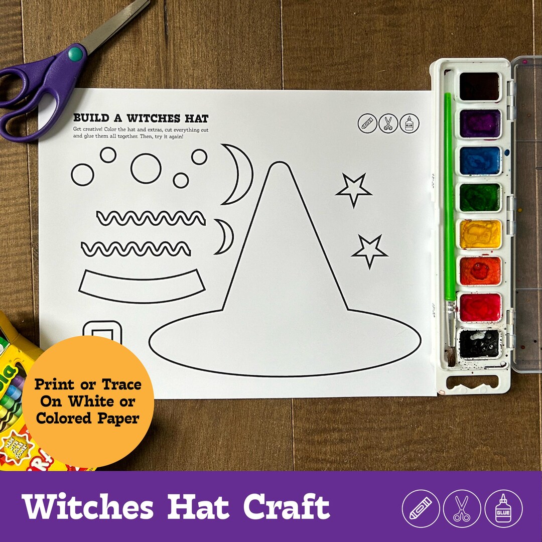 Kids Activity, Build a Witches Hat, Color a Hat, Halloween Learning ...