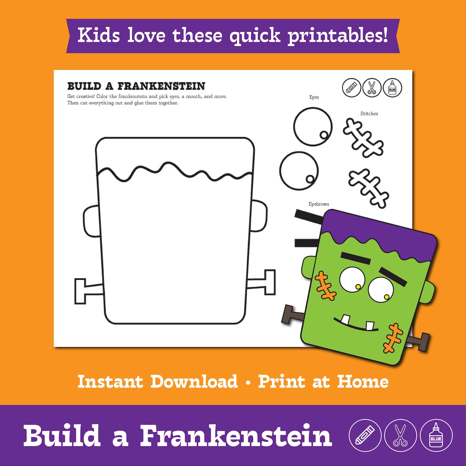 Build a Frankenstein Activity, Halloween Coloring Page (PDF Pattern) - Etsy