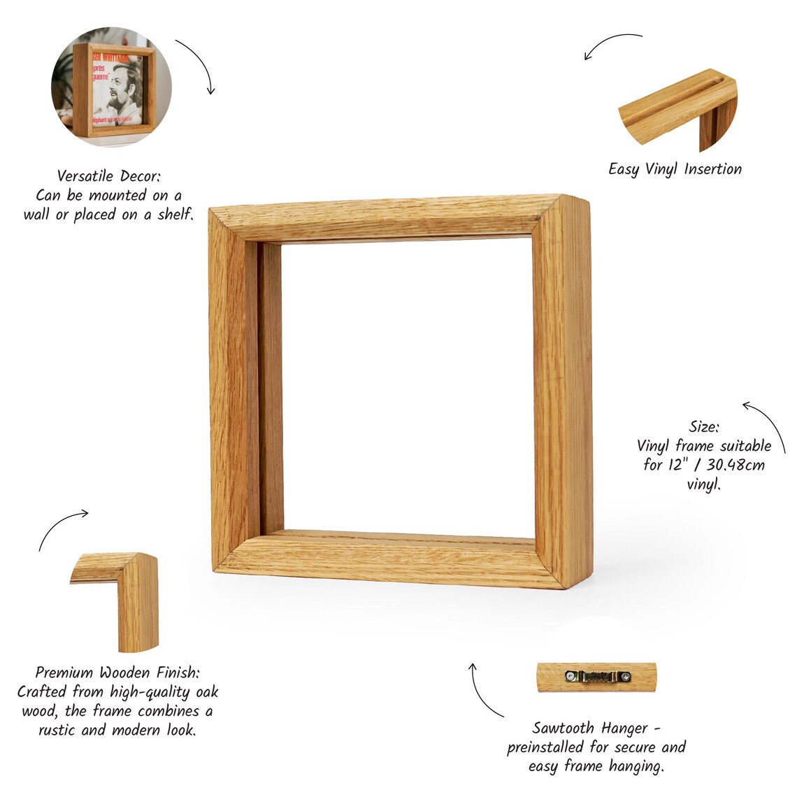 Wooden Natural Oak Vinyl Record Holder, Vinyl Sleeve Display, Vinyl ...