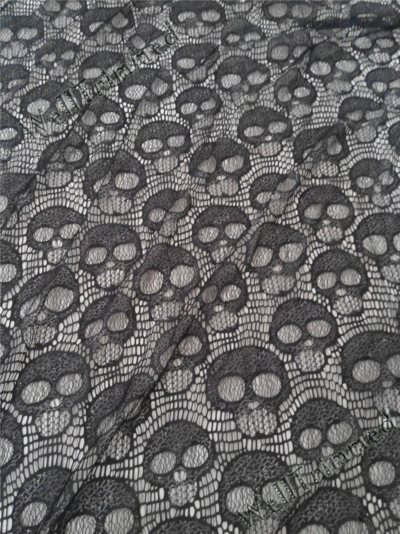 Black Skull lace fabric Skull fabric Dem Bone fabric vogue | Etsy