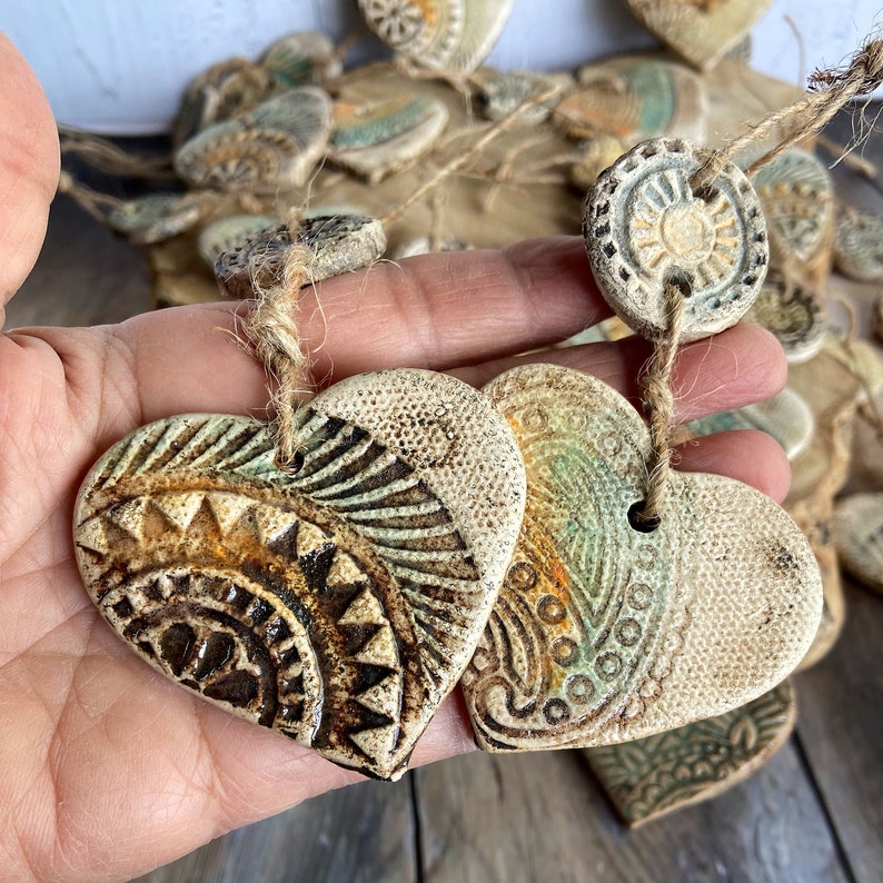 Set of 3 Random Ceramic Heart, Rustic Home Decor, Heart Decor, Handmade ...