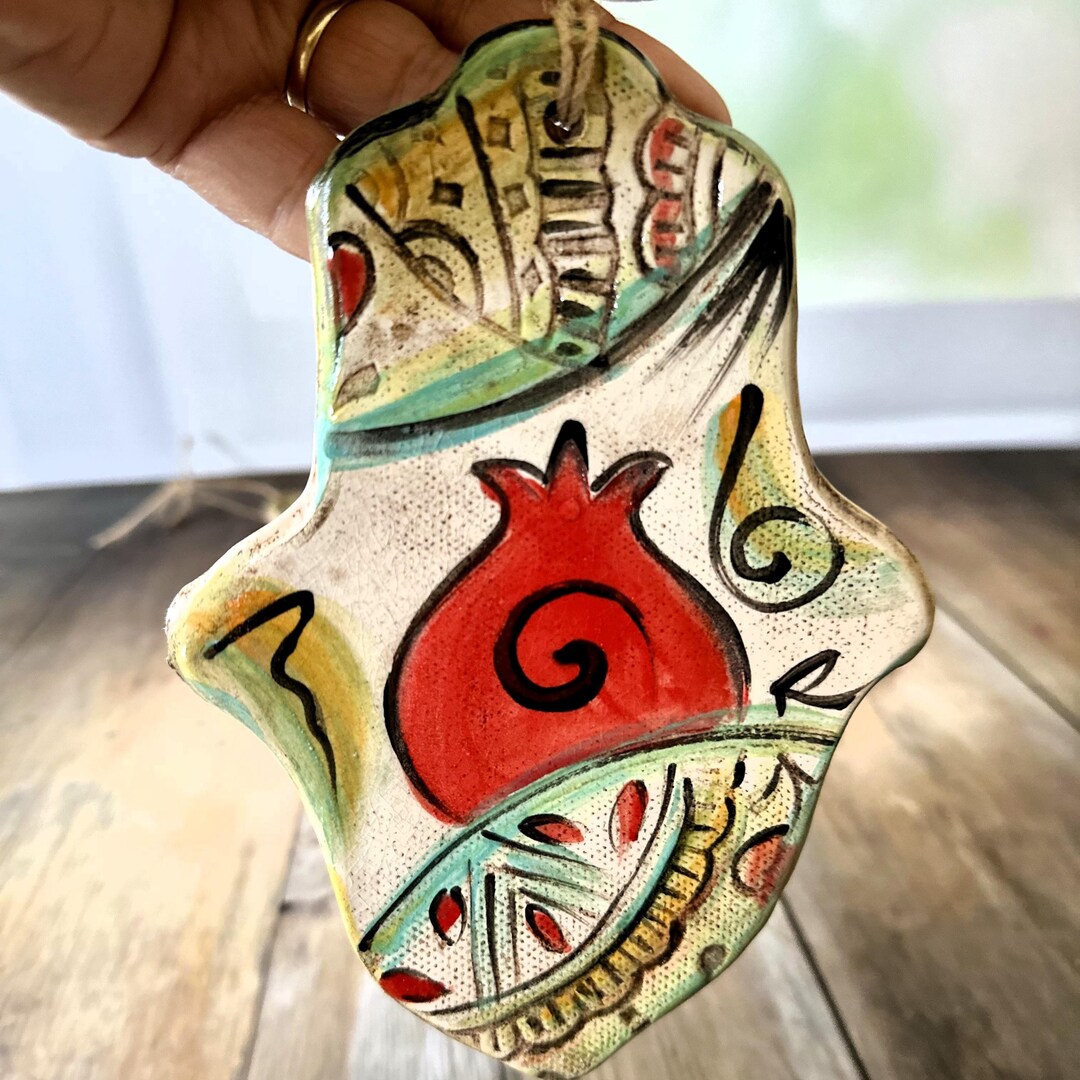 Pomegranate Ceramic Hamsa, Art Jewish Hamsa, Ceramic Judaica, Pottery ...