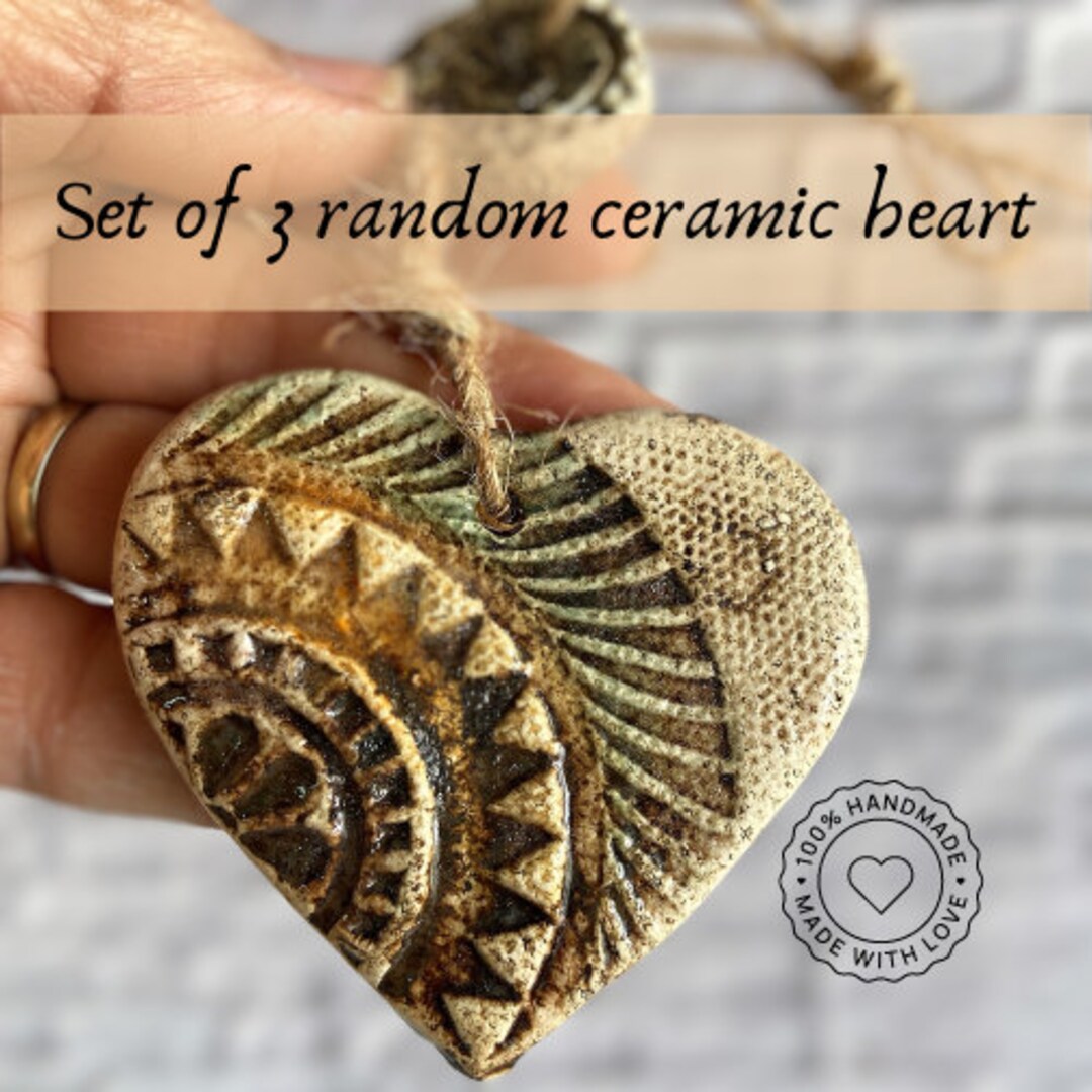 Set of 3 Random Ceramic Heart, Rustic Home Decor, Heart Decor, Handmade ...