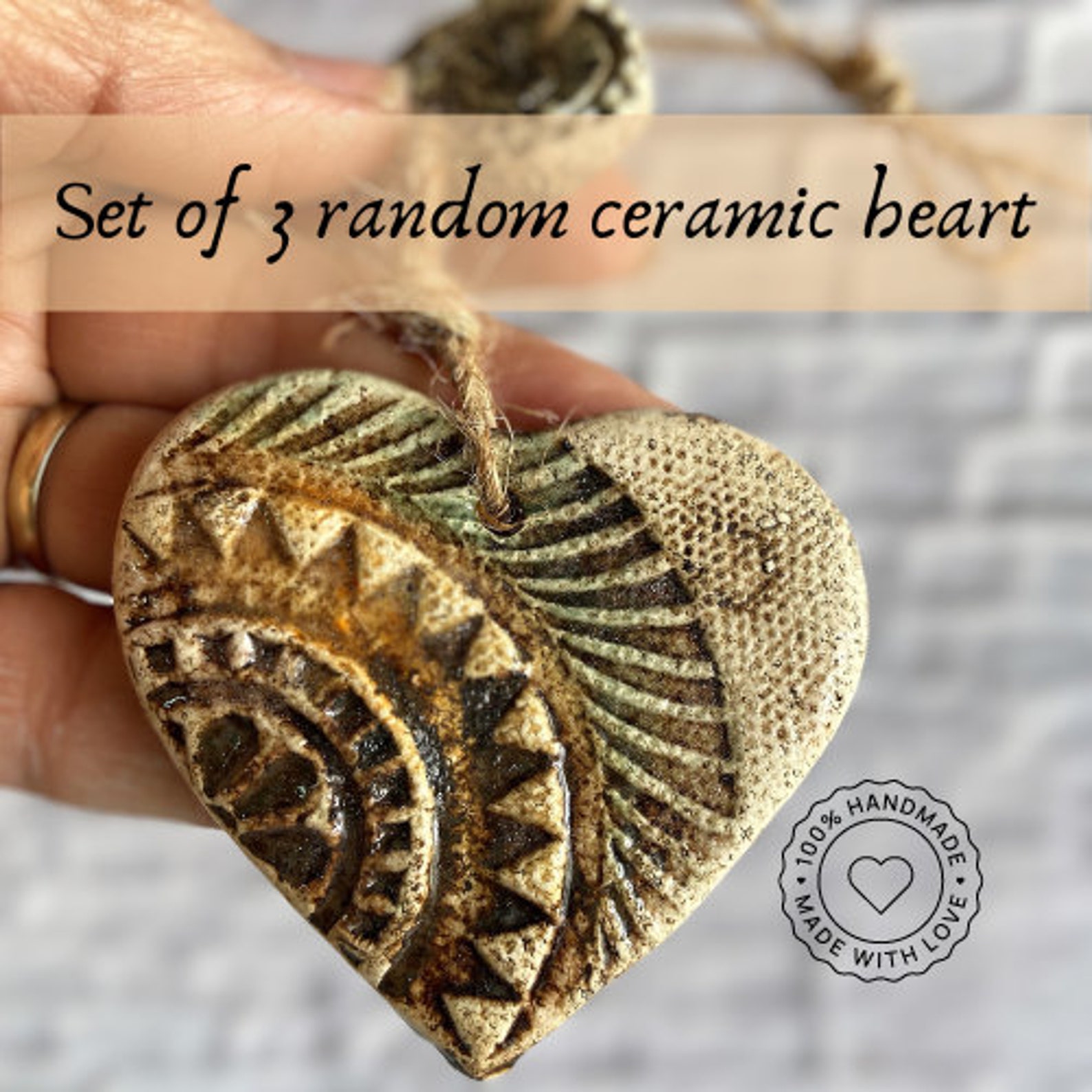 Set of 3 Random Ceramic Heart, Rustic Home Decor, Heart Decor, Handmade ...