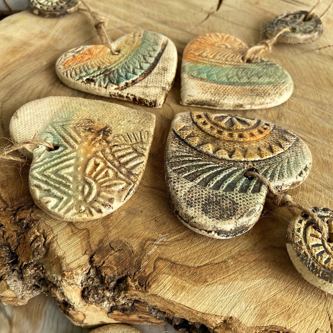 Set of 3 Random Ceramic Heart, Rustic Home Decor, Heart Decor, Handmade ...