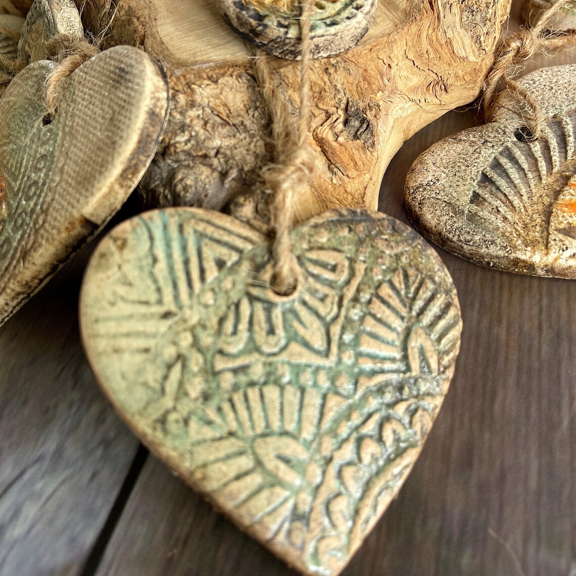 Set of 3 Random Ceramic Heart, Rustic Home Decor, Heart Decor, Handmade ...