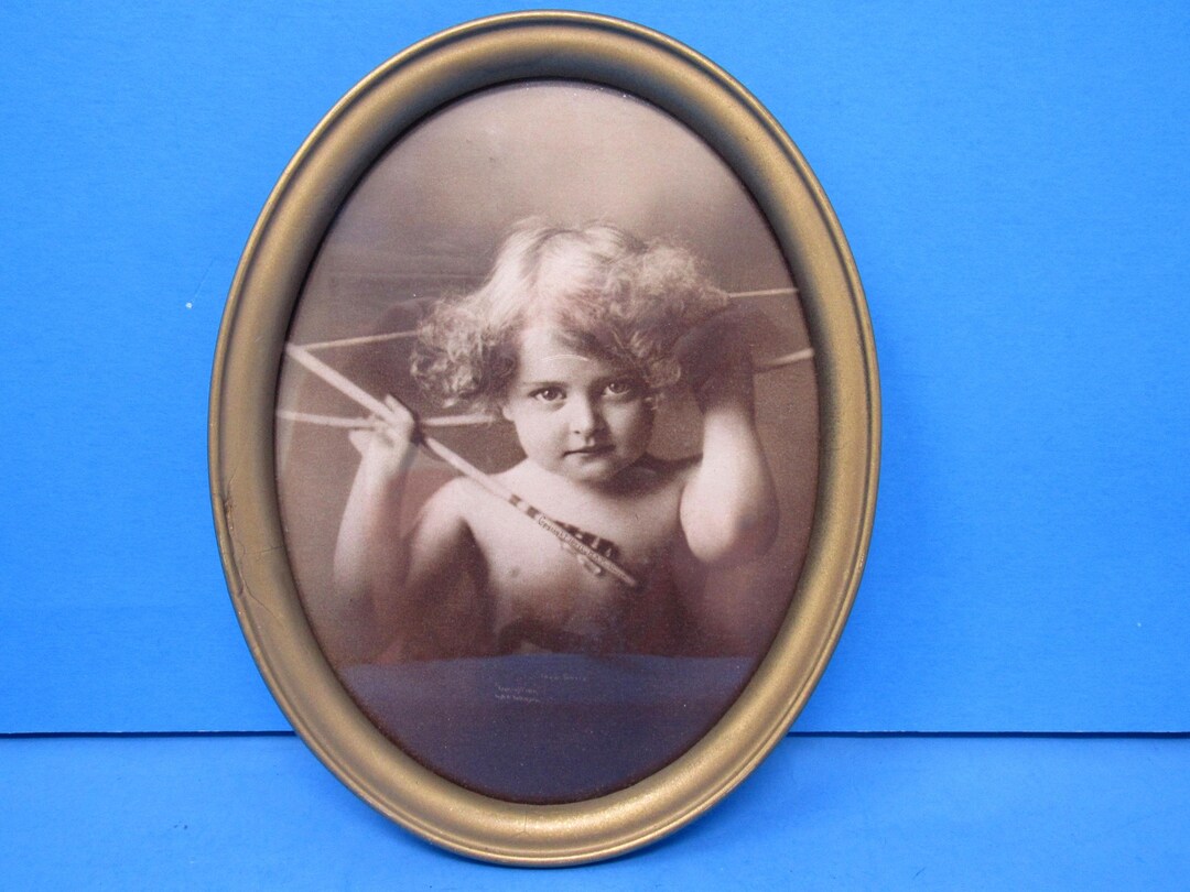 This is a Sweet Retro Vintage Photo Called cupid Awake in an Oval Frame ...