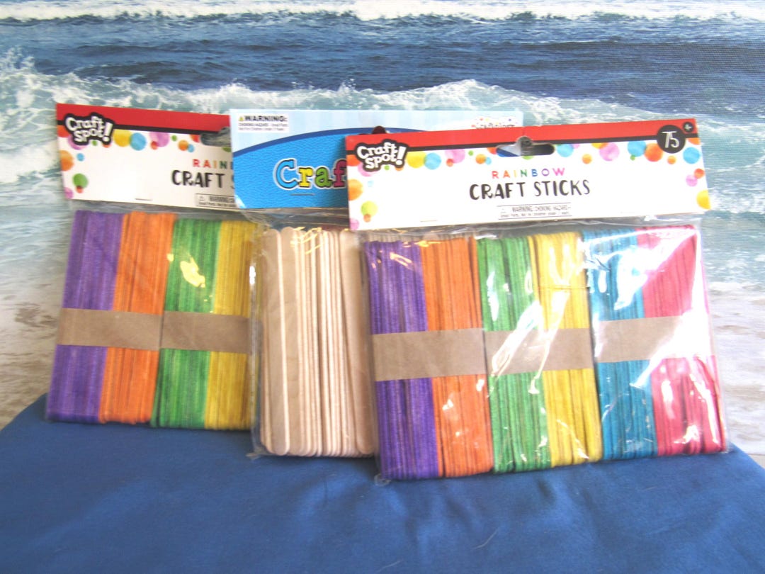 This is a Set of 3 New Wood Craft Stick Packages, 2 Are Natural Brown ...