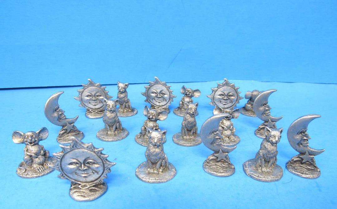 This is a Set of 18 Petite Silver Mini Pewter Figures One Inch Tall ...