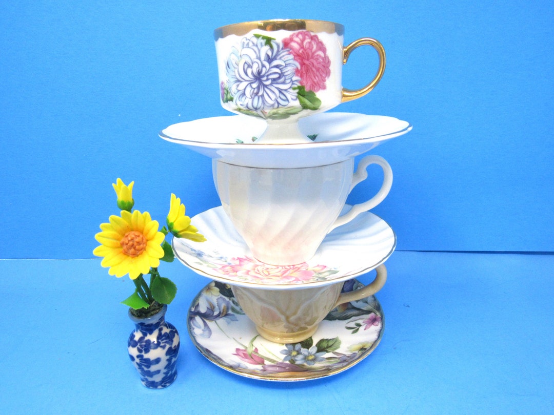 6pc Set of Lovely Vintage Mismatched Tea Cups and Saucers 3 Cups, 3 ...