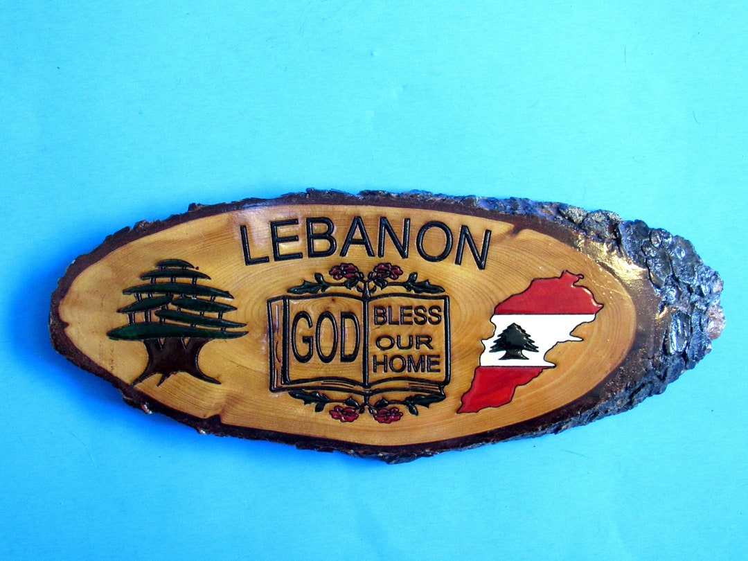 Lebanese Blessing Plaque, Rustic Wood Slice Sign "lebanon God Bless Our ...