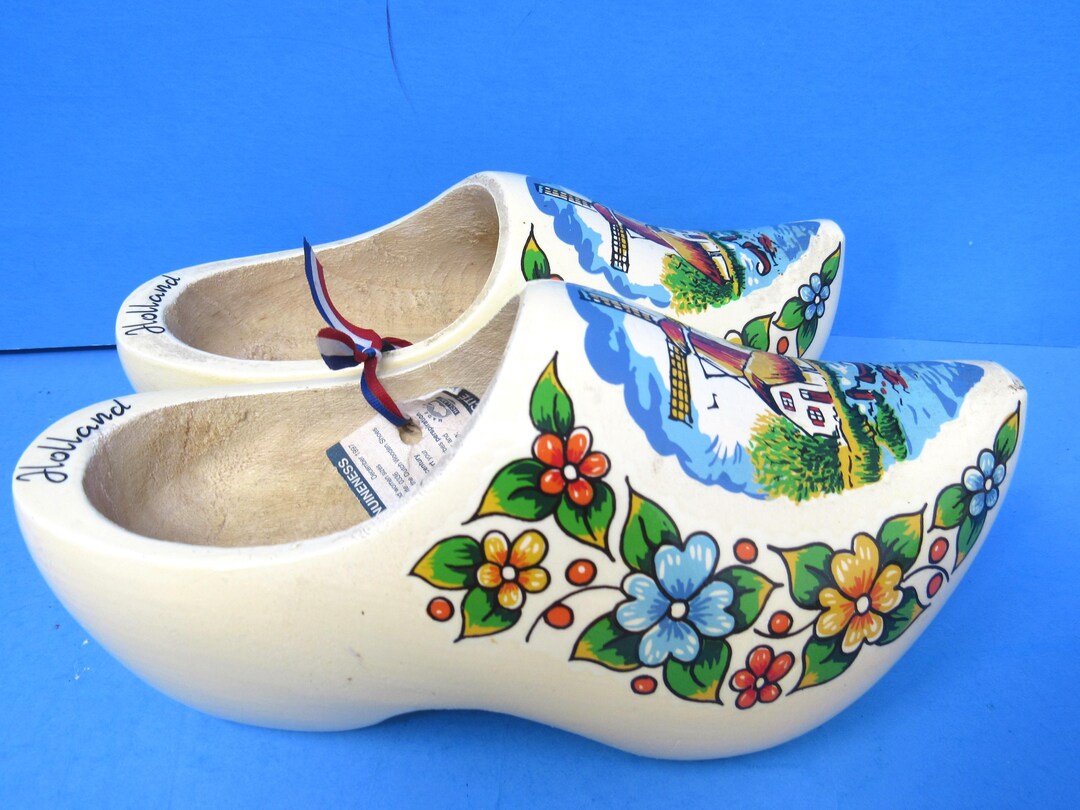This is a Vintage Set of Dutch Wood Shoes for Decor, 1997 Hand Painted ...