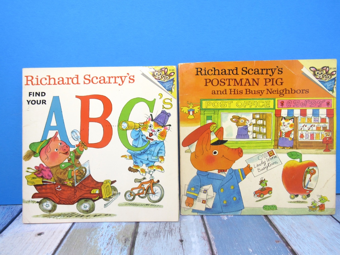 Book Set 2 by Richard Scarry, Vintage Paperback Children's Books find Your Abc's postman Pig and ...