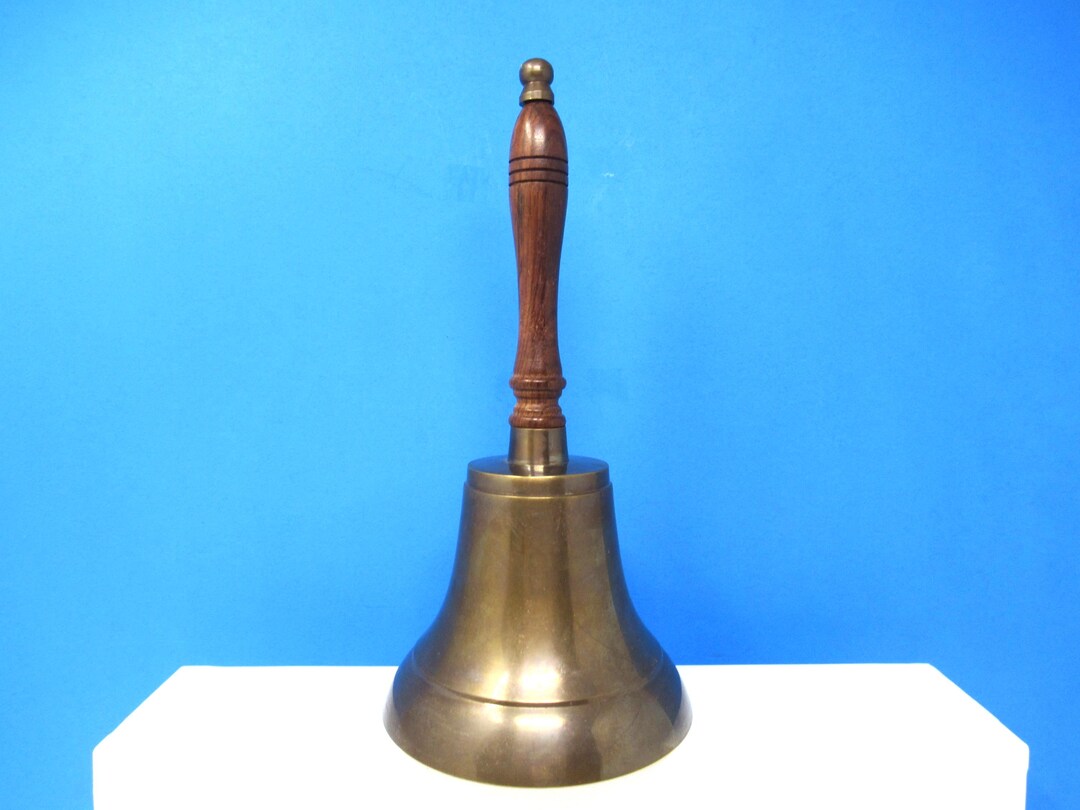 Brass School Bell - Beautiful Bell With Wood Handle and Lovely Resonant ...