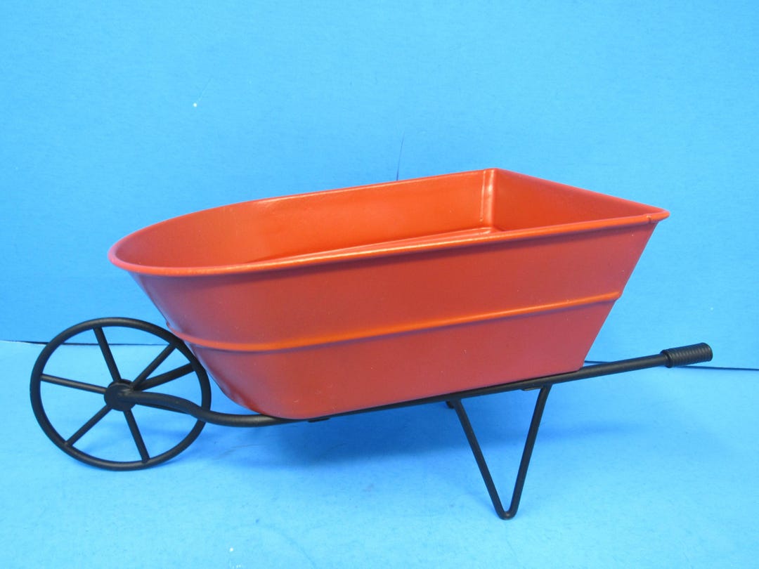 This is an Adorable Red Metal Wheelbarrow With Black Stand and Wheel ...